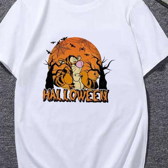 Shirts | Disney Halloween Series Women Tigger Cartoon Print White Sho ...